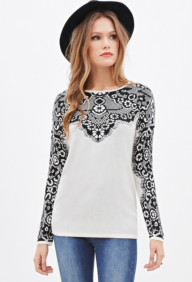 FOREVER 21 Lace Patterned Sweater - Soap Opera Spy